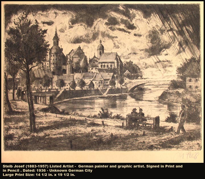Original 1938 Etching JOSEF STEIB " Rivers Edge Listed Illustrator German City | eBay