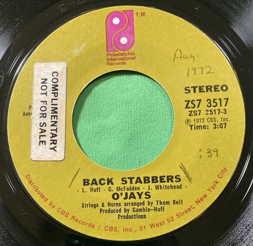 Back Stabbers by O’Jays (Philadelphia International Records 1972) Promo ...