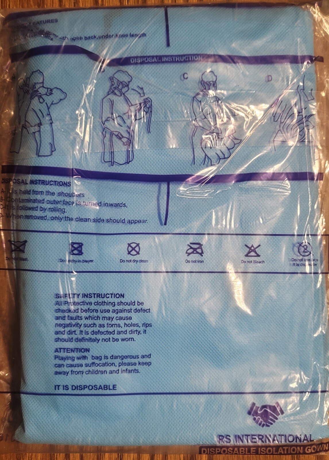 Isolation gown Fully Closed Double Tie PP & PE 40g Knitted Cuffs level ...