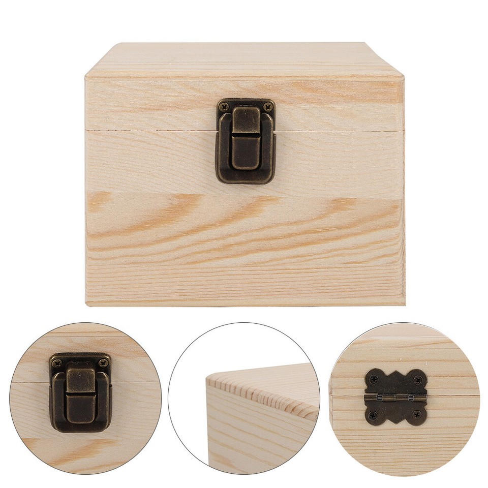 NEW Natural Finish Wooden Storage Box DIY Crate With Hinged Lid ...