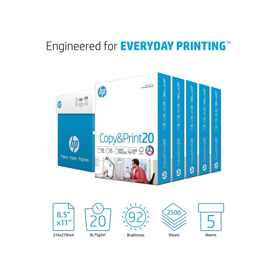 HP Printer Paper | 8.5 x 11 Paper | Copy &Print 20 lb | 5 Ream Case ...