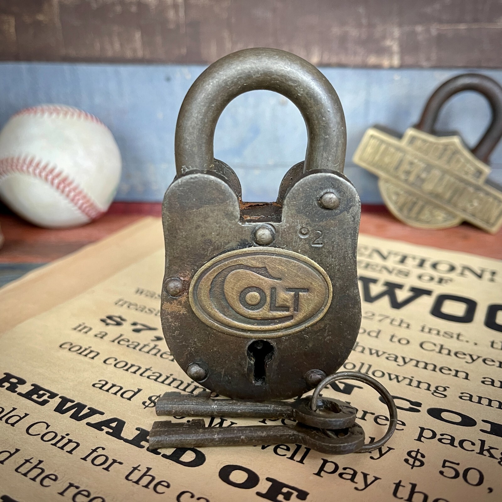 Colt Gun Cabinet Cast Iron Lock, Antique Finish, Man Cave Bar Game Room ...