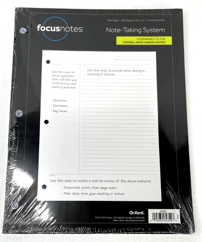 Oxford Focus Notes Filler Paper 8.5"x11" 100 Sheets 3-Hole Punched ...