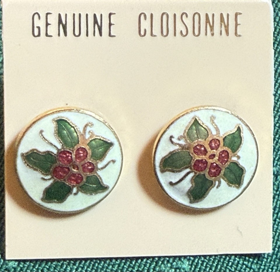 Vintage Small Cloisonne Floral Round Gold Tone Earrings | eBay UK