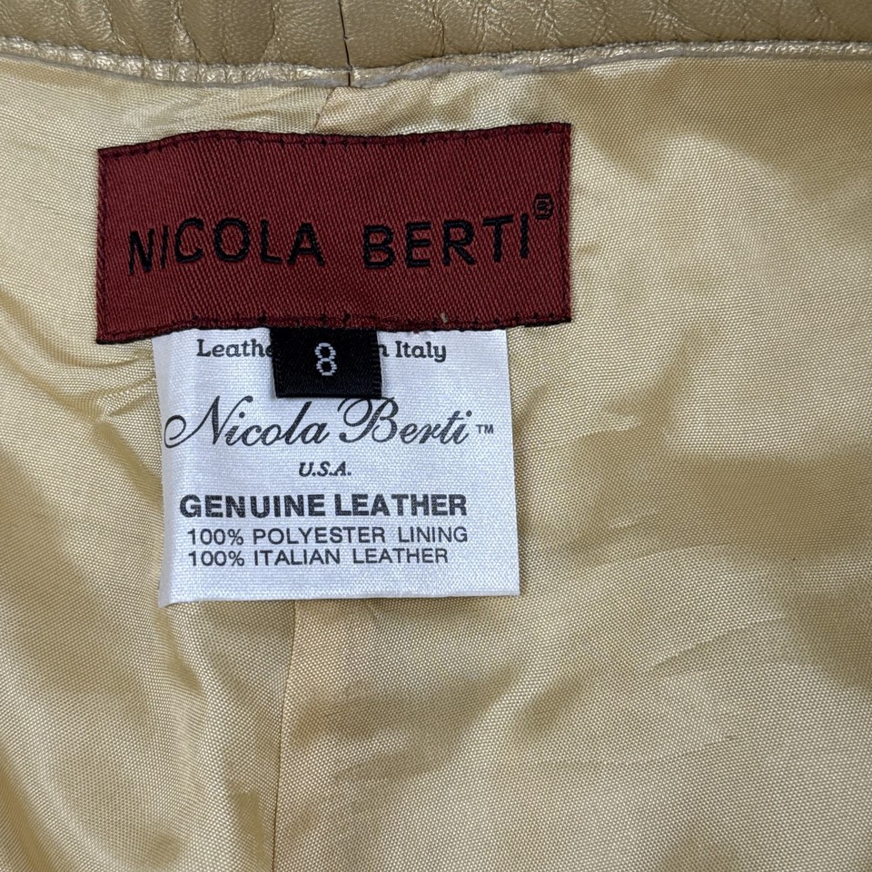 Nicola Berti Pants Womens 8 Gold Genuine Italian Leather Straight Leg ...