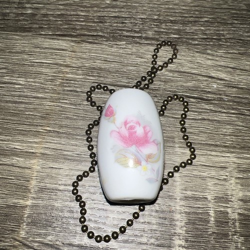 Vintage Ceramic Porcelain Pull Chain Fan Light Pink Rose Flower Brass ...