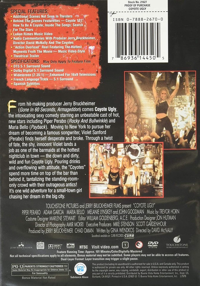 Coyote Ugly (DVD) Piper Perabo Adam Garcia Maria Bello Melanie Lynskey ...