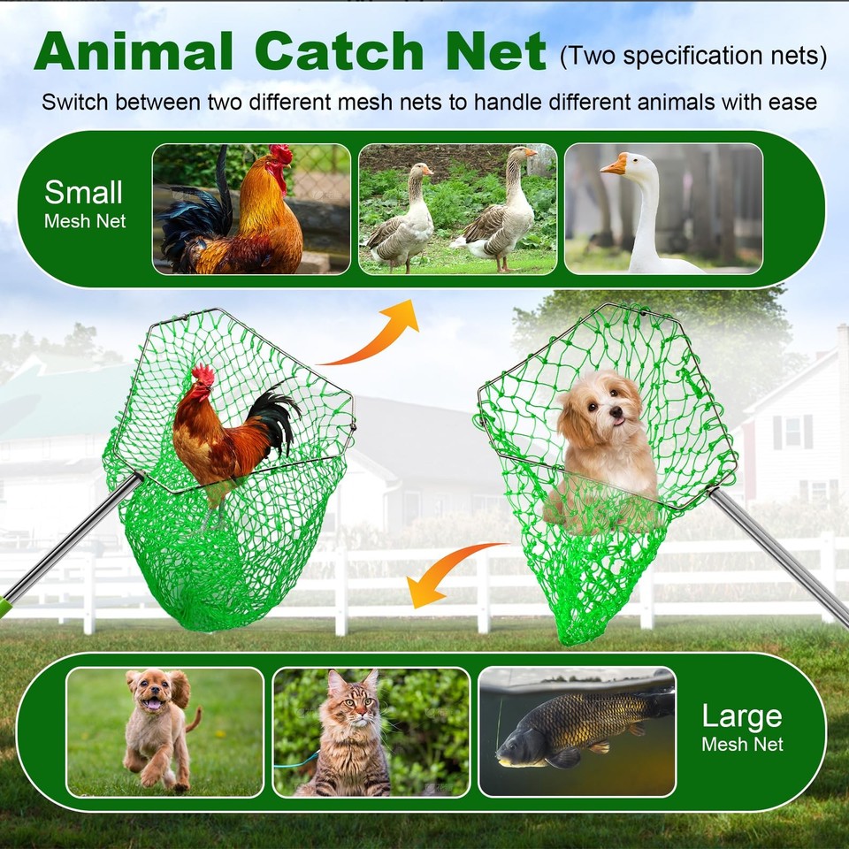 Chicken Catching Net – 2-in-1 Combo with Coarse and Fine Mesh Nets ...
