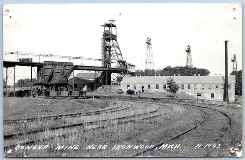 Postcard RPPC MI Ironwood Michigan Geneva Mine Railroad Coal Cars ...