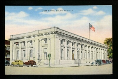 Post Office postcard Wisconsin WI Beloit flag cars traffic signal | eBay