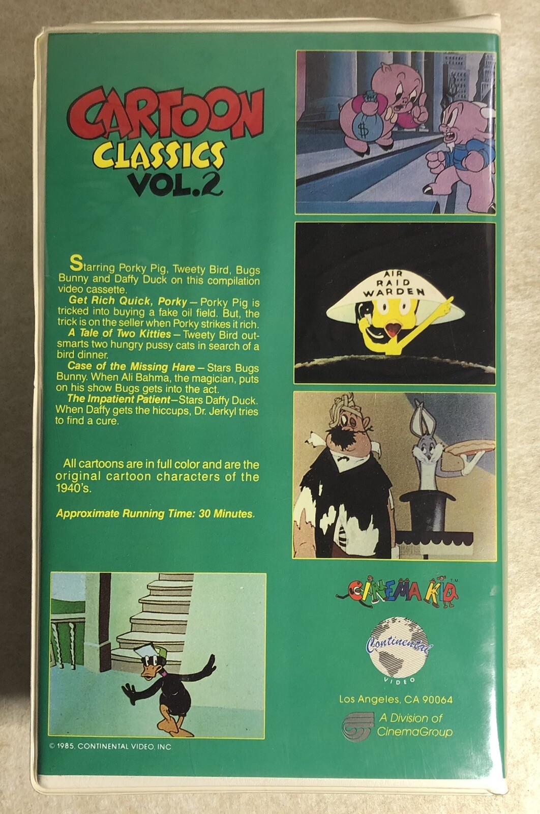 CARTOON CLASSICS Vol. 2 Continental Video Cinema Kid Looney Tunes Vhs ...