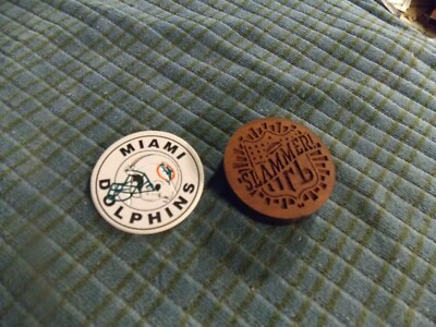 1993 Laserform NFL Miami Dolphins WOOD SLAMMER & PAPER POG Collector VG ...