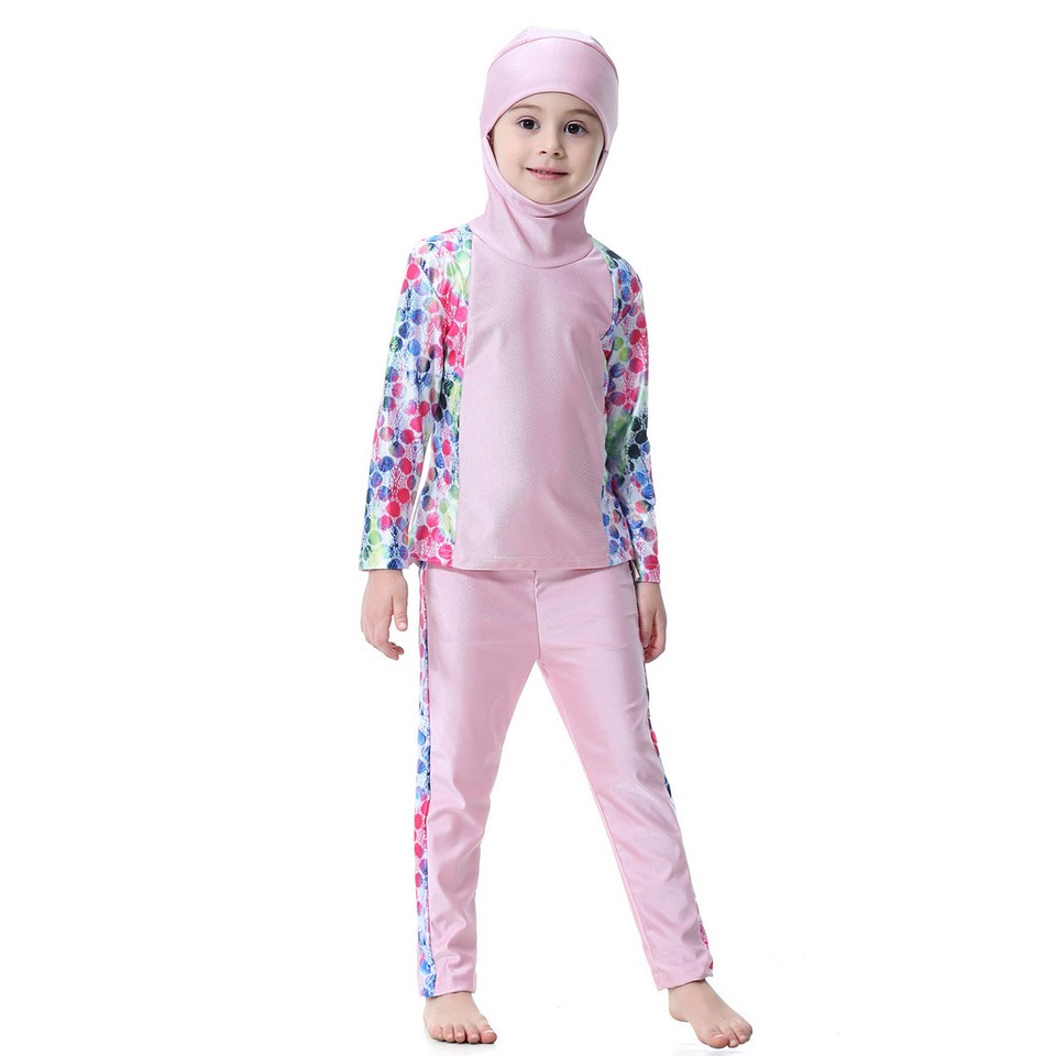 Muslim Kids Girls Swimwear Full Cover Swimsuit Modest Islamic Burkini ...