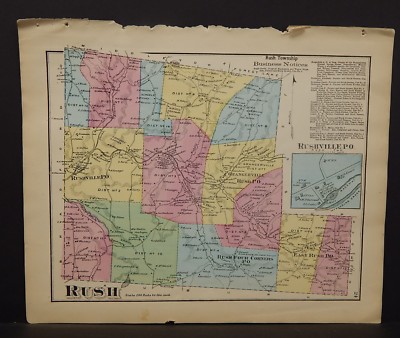 Pennsylvania Susquehanna County Map Rush Township 1872 W16#06 | eBay