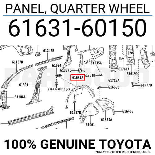 6163160150 Genuine Toyota PANEL, QUARTER WHEEL 61631-60150 | eBay