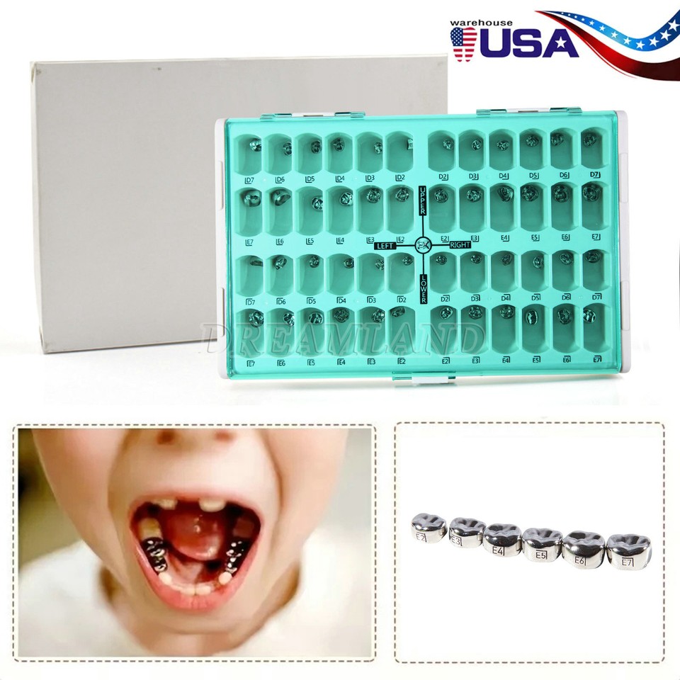 2x Dental Molar Crown teeth Kit Preformed Stainless Steel Kids/Adult ...