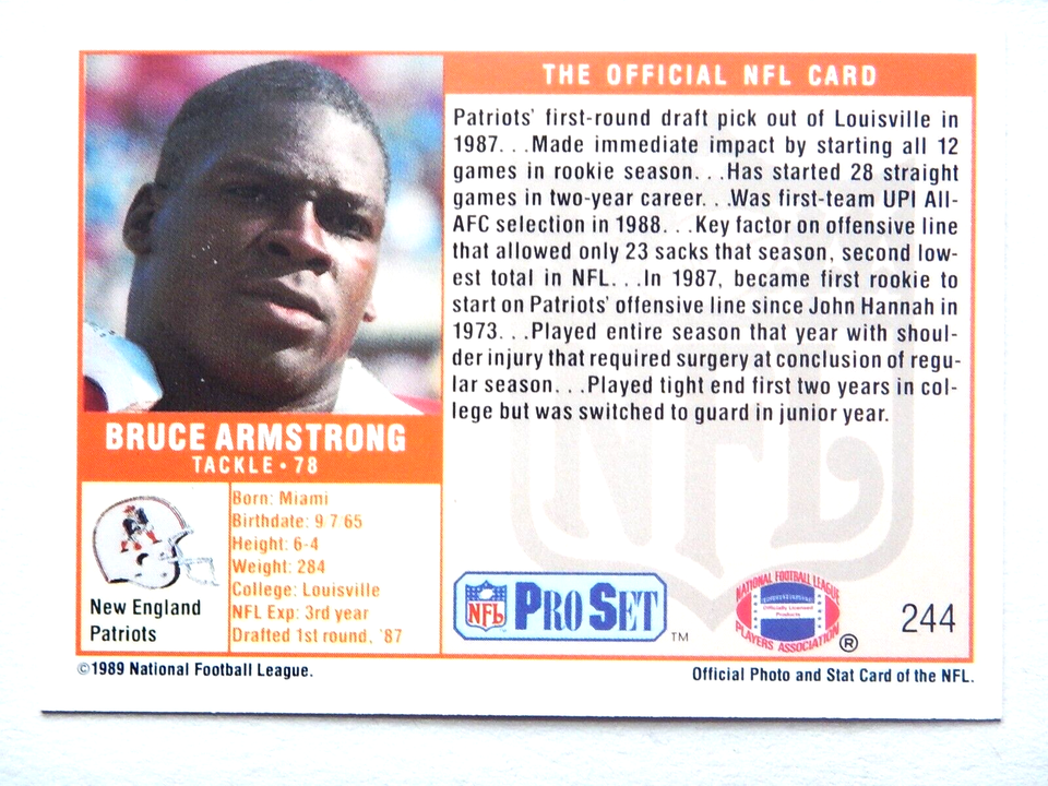 Bruce Armstrong #244 Pro Set 1989 Football Card (New England Patriots ...