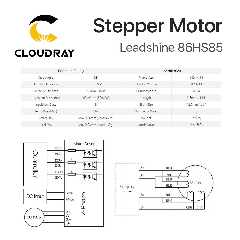 Leadshine Stepper Motor 86HS85 NEMA34 6.8A 8.5 N.m 2 phase Hybrid Step ...