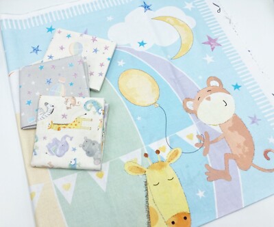 Baby Cot Quilt Panel and Matching Nursery Fabric Gender Neutral Animal ...