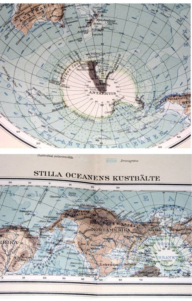 1926 ORIGINAL VINTAGE MAP OF THE WORLD GLOBES HEMISPHERES AMERICA ...