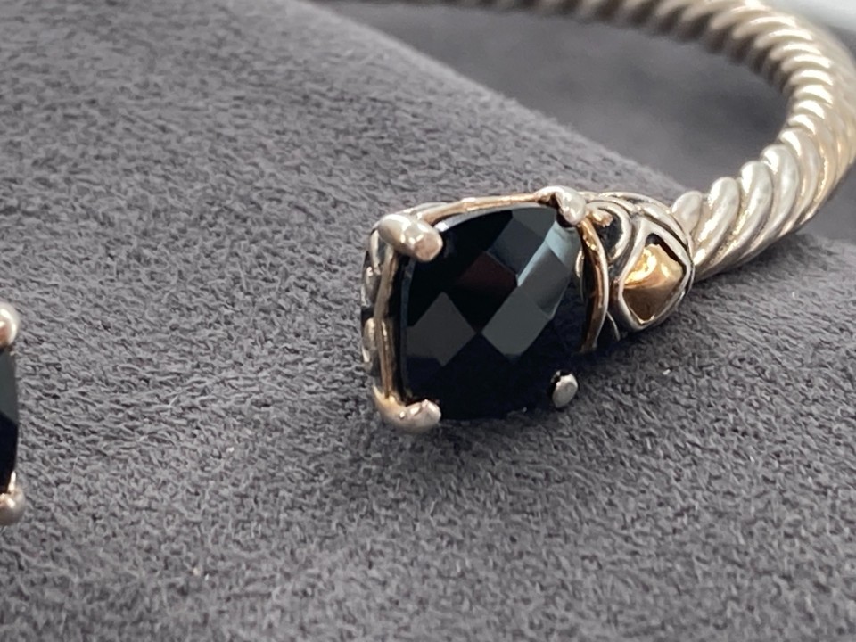 Samuel B Benham 18K Gold Sterling Silver Onyx Hinged Cuff Bracelet ...