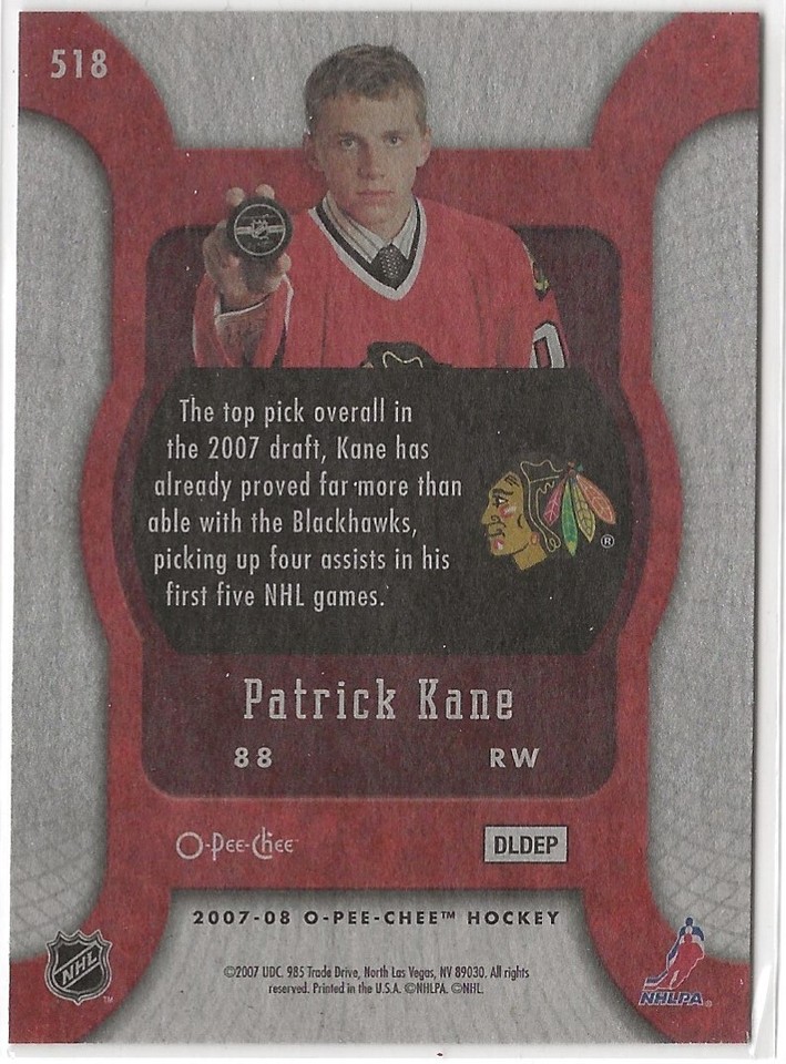 2007 2007-08 O-Pee-Chee Marquee Rookie #518 Patrick Kane Chicago ...