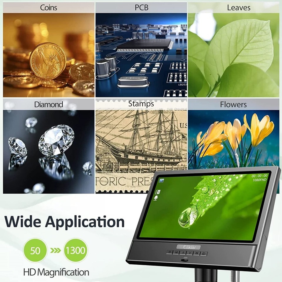 Elikliv Digital Microscope 10'' Screen 1300X Camera Soldering ...