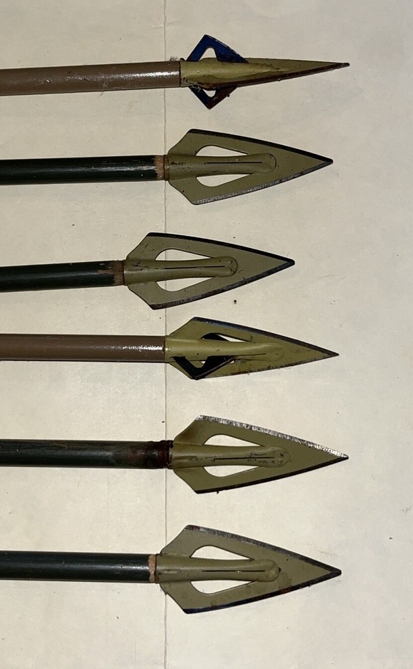 6- Fred Bear Archery Razorhead Broadheads on 8- Wood Arrows with ...