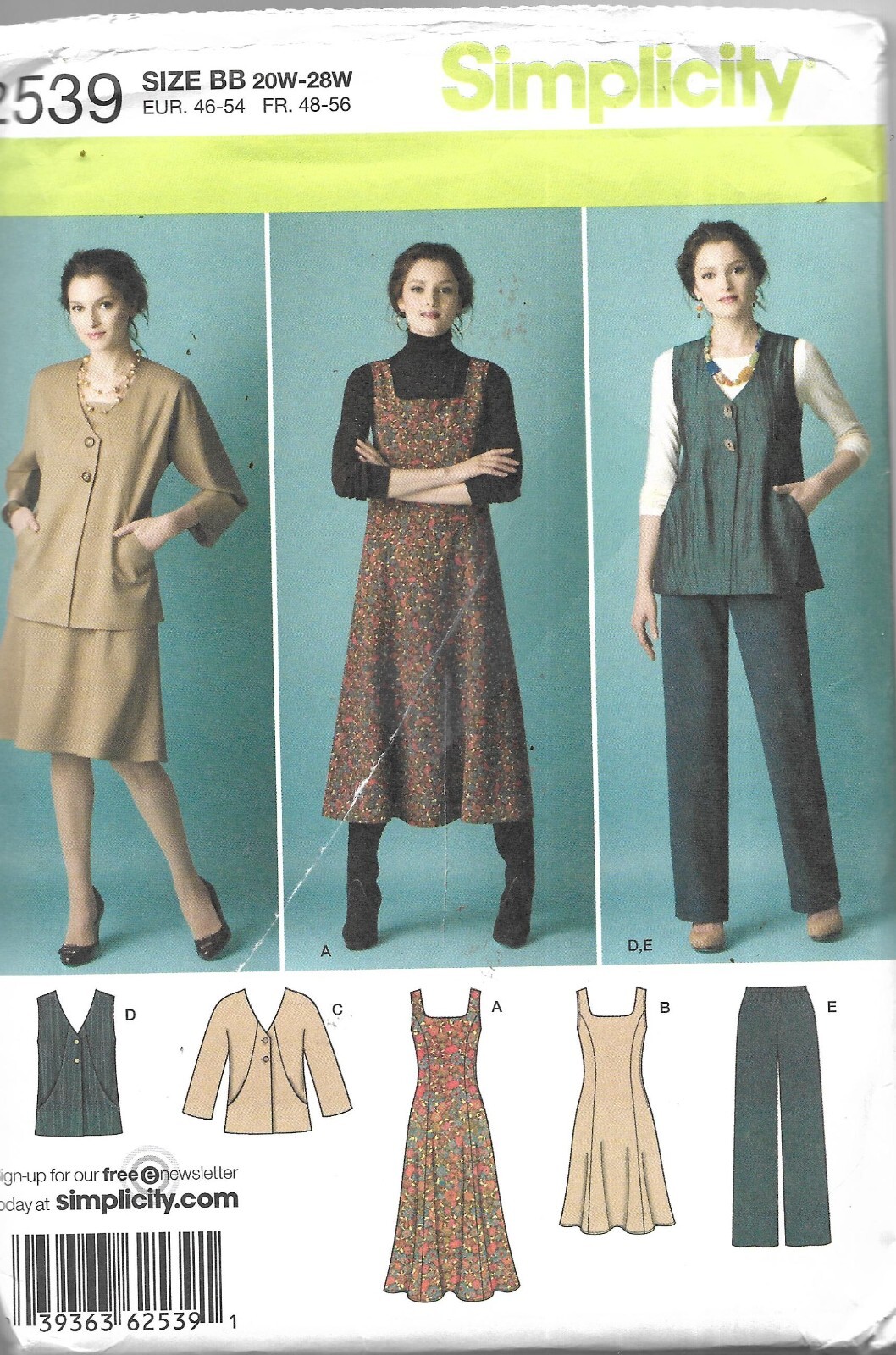 Simplicity Sewing Pattern 2539 Size 20w - 28w Jumper Pants Vest Jacket ...