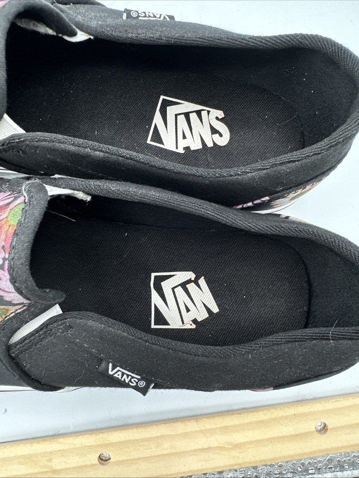 VANS Asher Dark Floral Pink Daisy Black Canvas Skate Sneaker Women 8.5 US | eBay