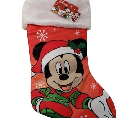 Disney Mickey Mouse Christmas Stocking 18" Red & White Satin With ...