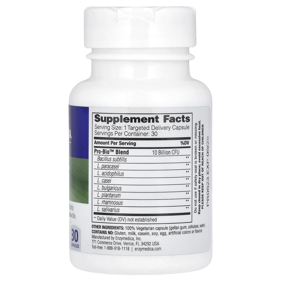 Enzymedica Pro Bio Guaranteed Potency Probiotic 30 Capsules Casein-Free ...