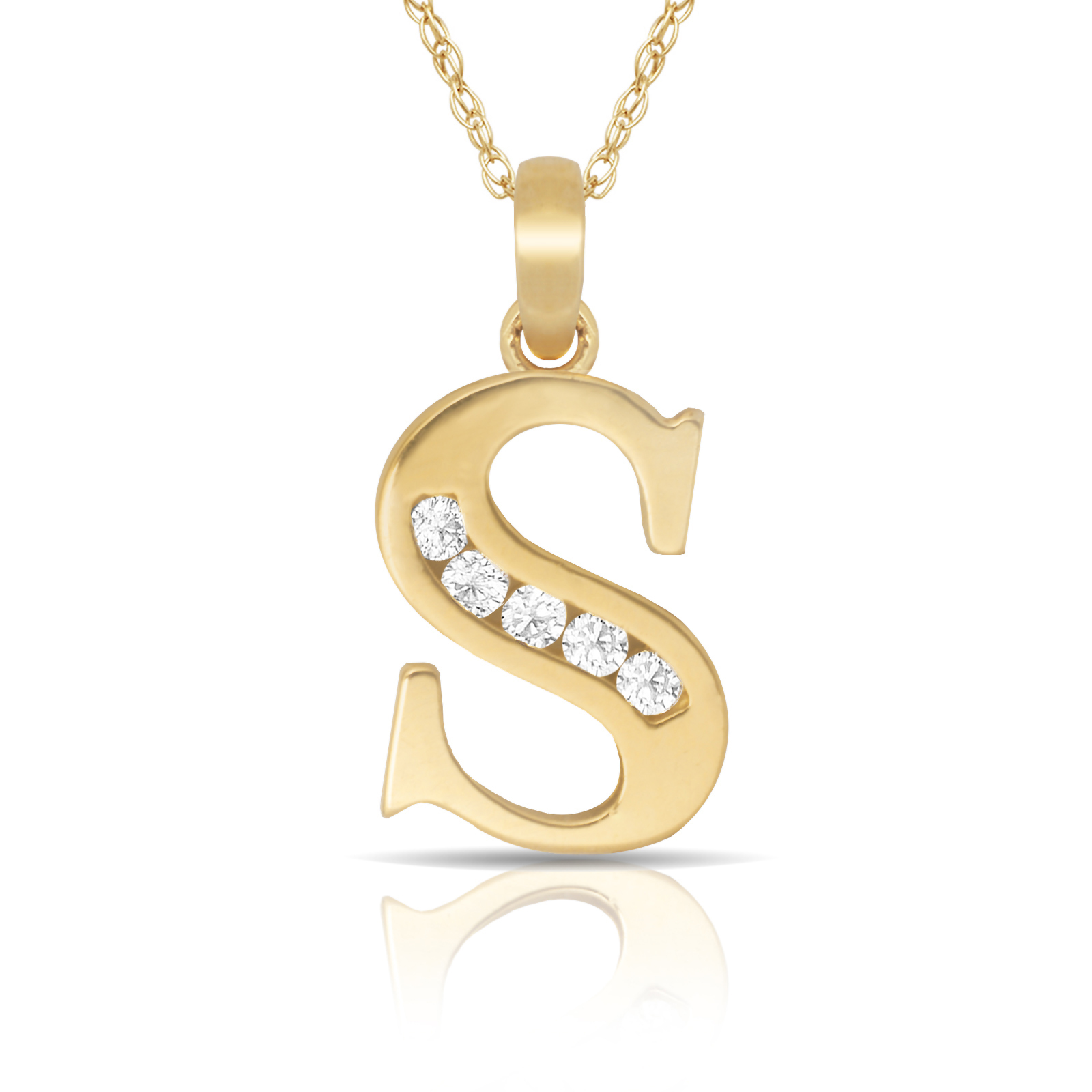 14K Solid Yellow Gold Block Initial "S" Letter Charm Pendant & Necklace ...