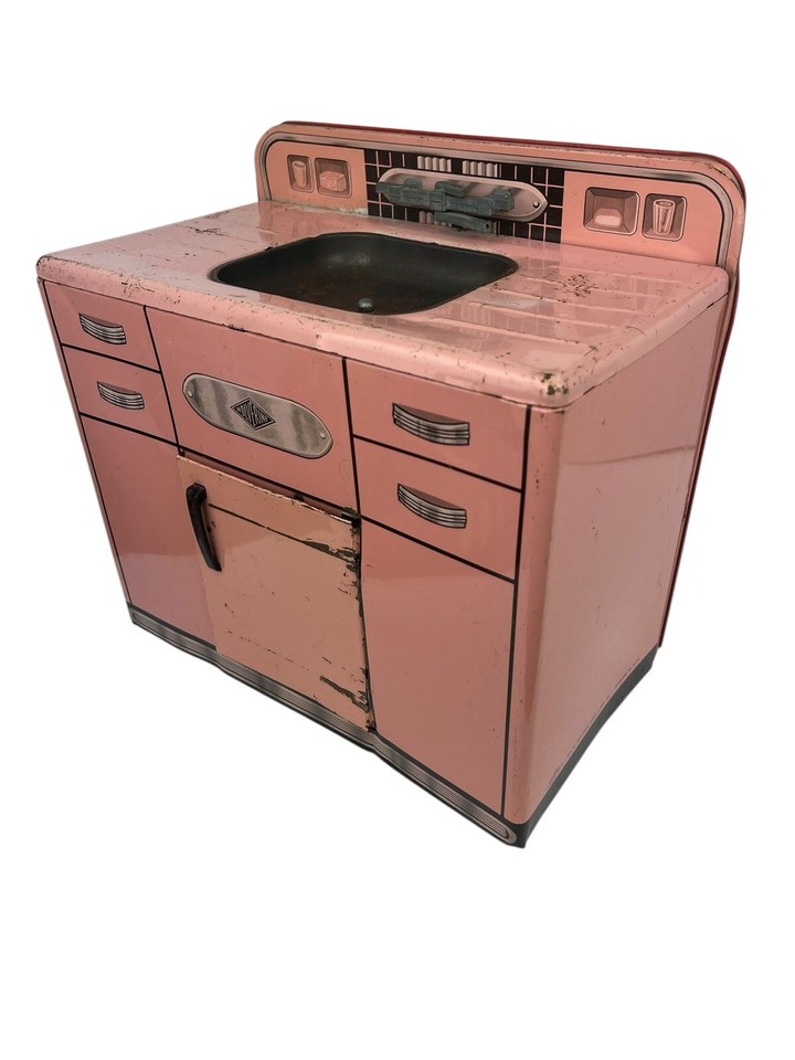 Pink 50s Wolverine MidCentury Vintage Tin Toy Kitchen Sink Appliance ...
