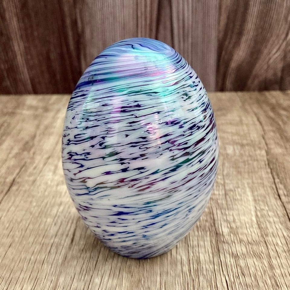 Balos Glass Egg Paperweight Swirled Iridescent | eBay