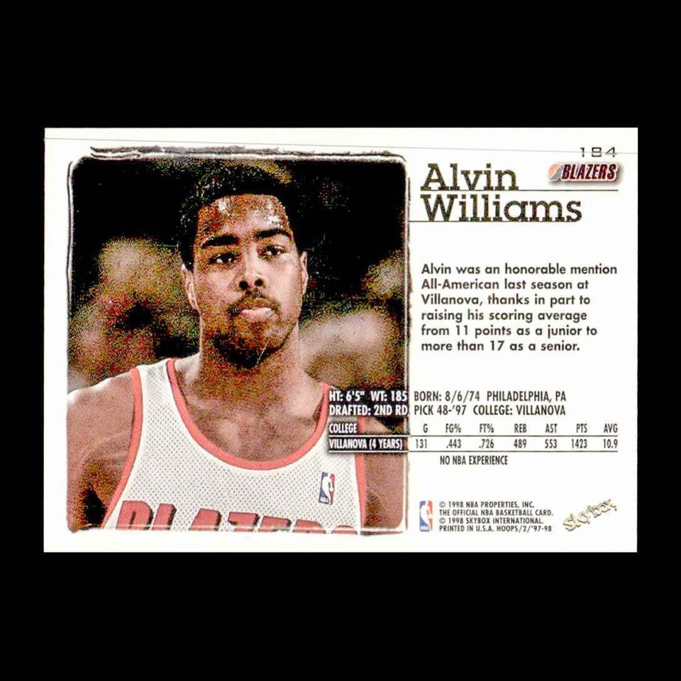 Alvin Williams 1998-99 Hoops Rookie Portland Trail Blazers #184 R331E ...