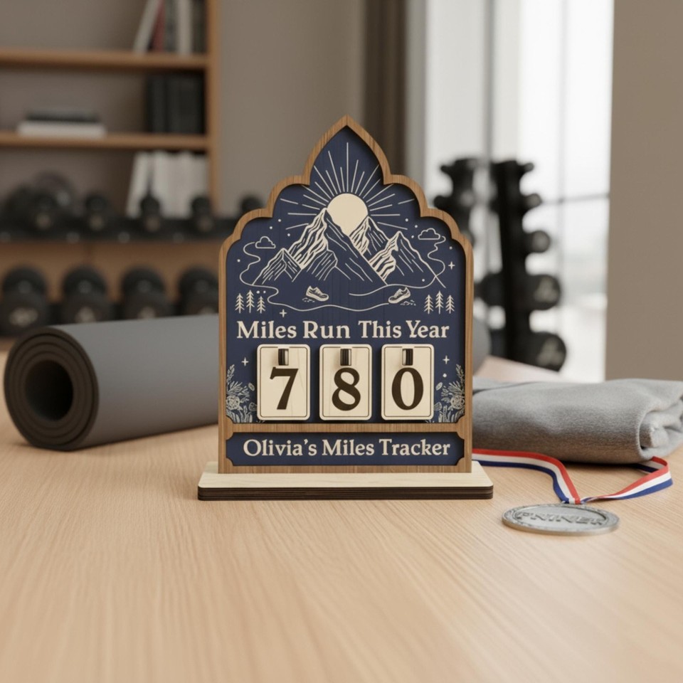 Personalized Miles Run Tracker Running Goal Log Wood Ornament Athlete ...