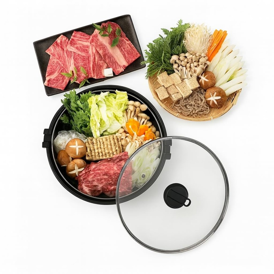 JapanBargain 3868 Sukiyaki Nabe Pot Shabu Shabu Hot Pot Pan Glass Lid ...