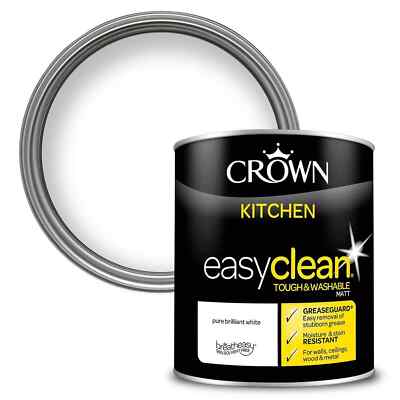 Crown Easyclean Kitchen Paint, Brilliant White 1L, Srubbable, Moisture ...