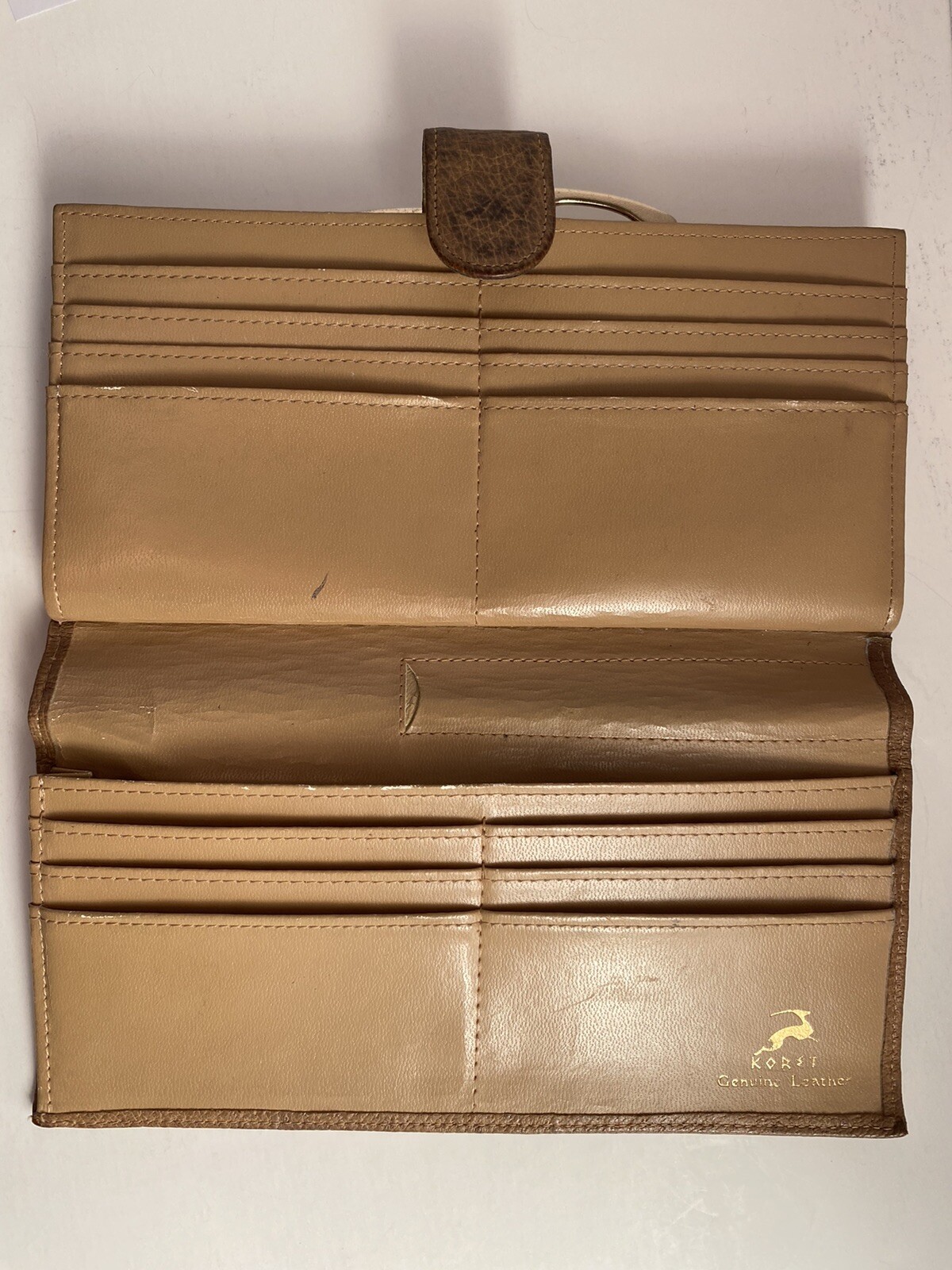 Vintage KORET OSTRICH LEATHER WALLET Taupe Brown Coin Pocket Made in ...