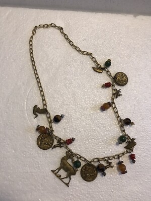 folk art hunting themed 28 inch chain necklace hunter dog gamebird ...