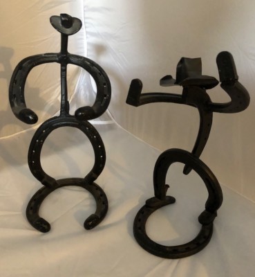 TWO Vintage ST CROIX FORGE HORSESHOE SCULPTURE DANCING COWBOYS WESTERN ...