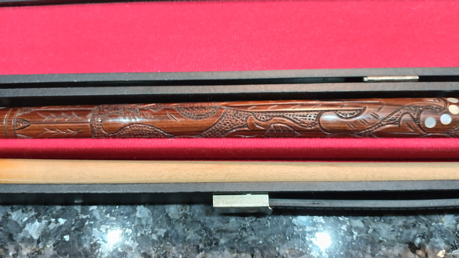 Rare Vintage Pool Cue Adam AH - 46 Carved Wood Mother of Pearl Inlay ...