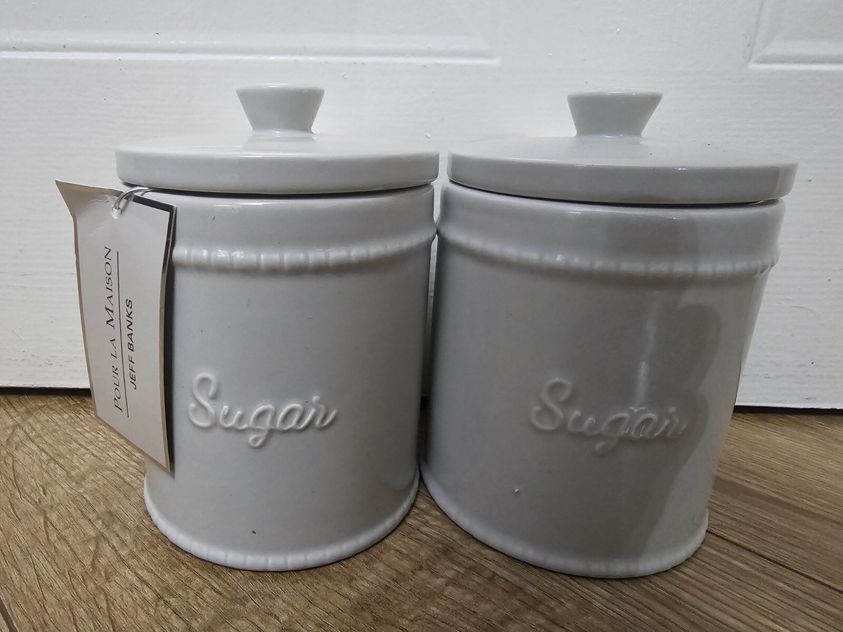 Grey Ceramic Canisters Set Of 3 Retro Canisters White And Grey