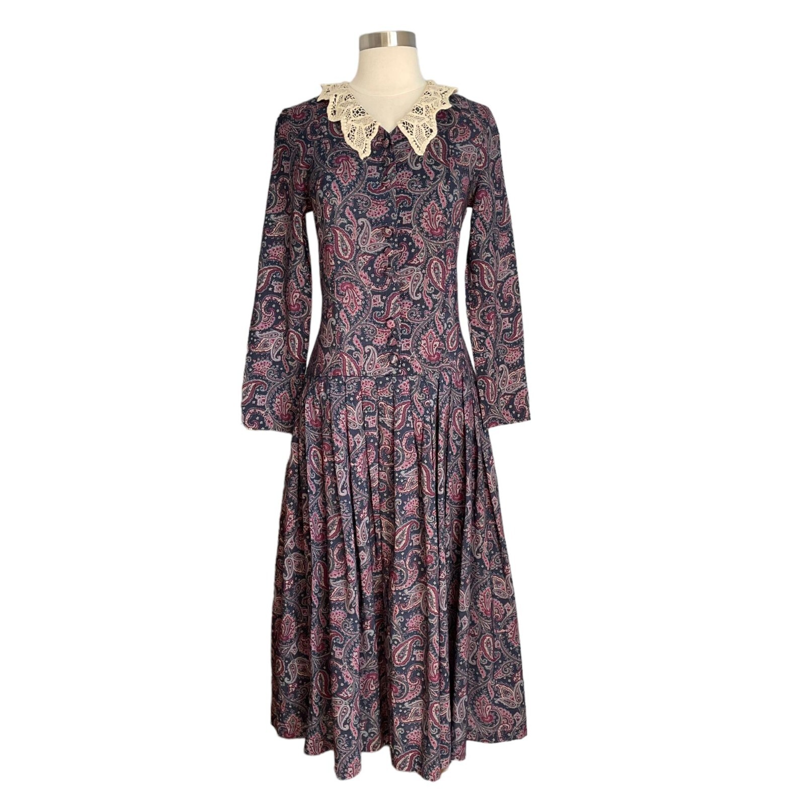 Laura Ashley Paisley Midi Dress Prairie Cottagecore V… - Gem