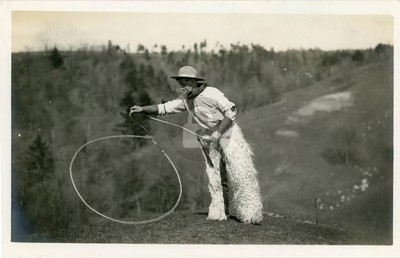 Cowboy Rope Trick Lasso Pistol Gun Wooly Chaps RPPC Photo Postcard COPY ...