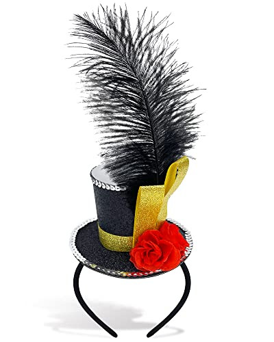 Black Mini Top Hat Headband with Feathers, Ringmaster Costume ...