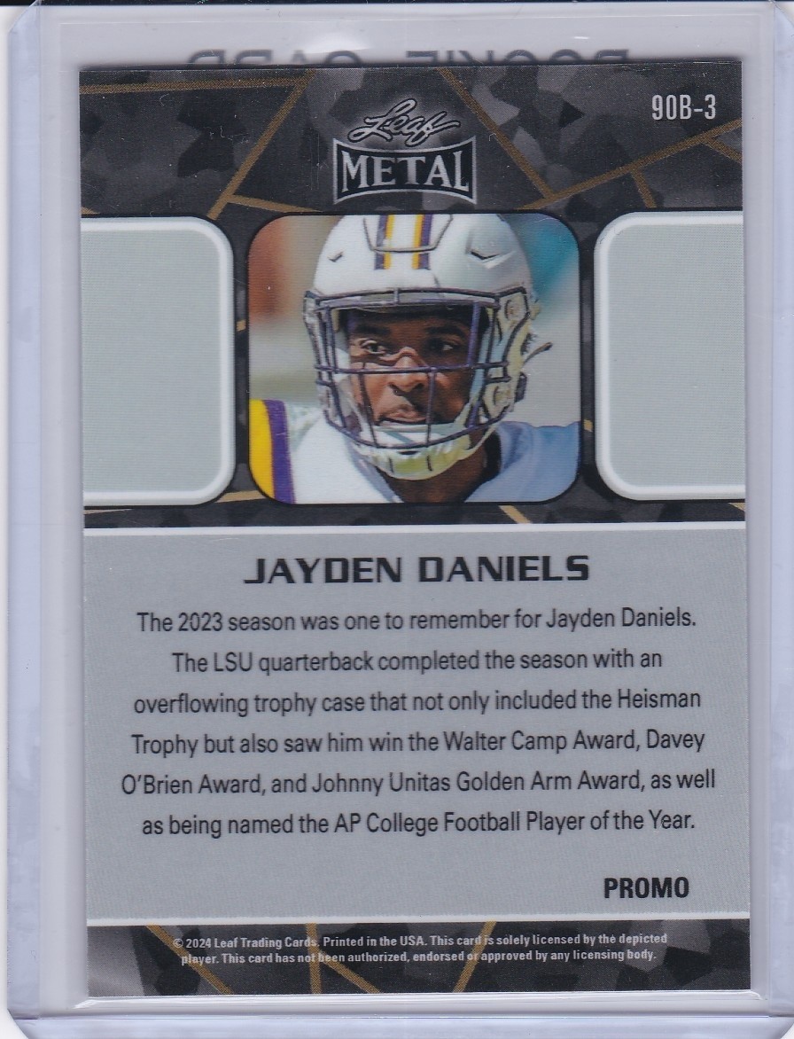 JAYDEN DANIELS ROOKIE CARD 2024 LSU Tigers Football RARE LEAF METAL ...