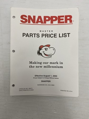 Vintage 2003 SNAPPER Complete Master Parts Price List Number ...
