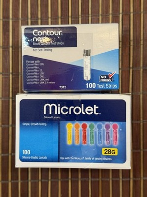 Contour Next Blood Glucose Test Strips + Microlet Colored Lancets 28G ...